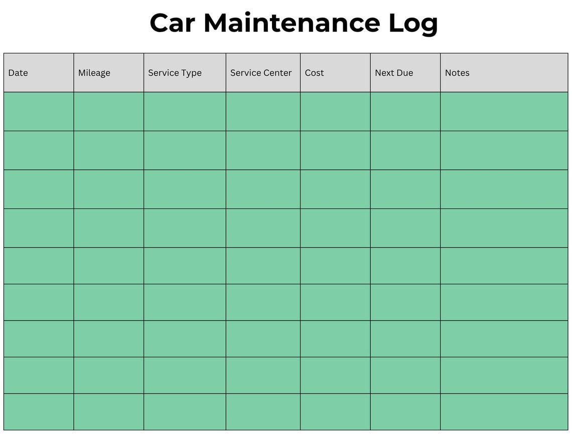 Car Maintenance Log Printable – 5 Color Bundle | Vehicle Service ...
