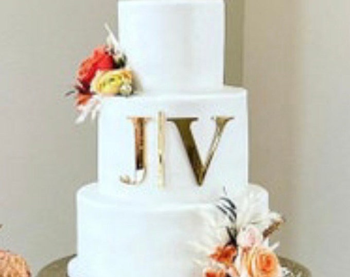 Acrylic Cake Charm, Flat Lay Cake Topper, Monogram Cake Topper Wedding ...
