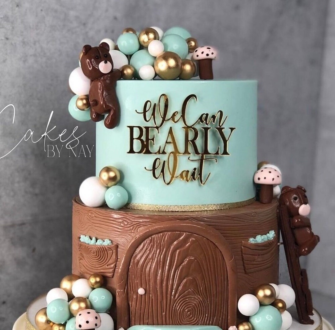 Acrylic Cake Charm, Flat Lay Cake Topper, We Can Bearly Wait Cake Charm ...