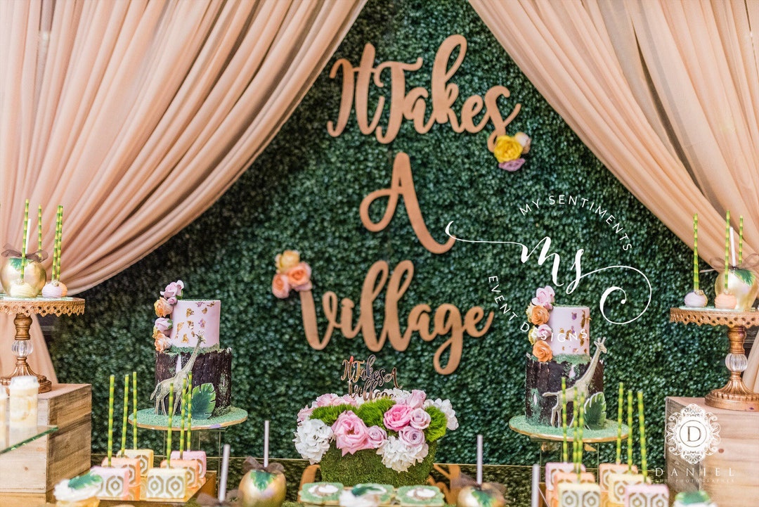 Wooden Backdrop Sign, It Takes A Village Baby Shower, Grass Wall Sign ...