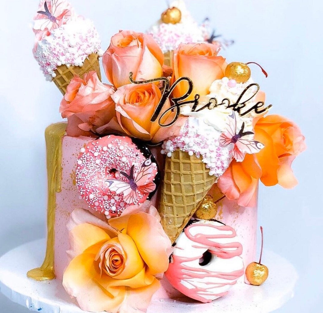 Acrylic Cake Charm, Flat Lay Cake Topper, Personalized Name Cake Charm ...