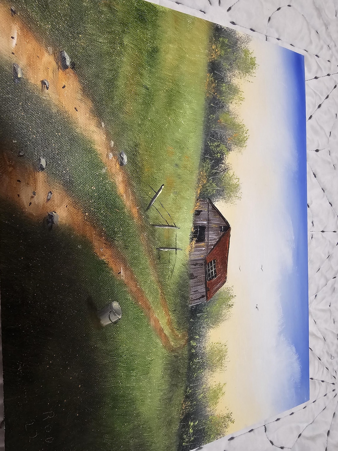 Farm Landscape Painting: Rustic Barn Art, Peaceful Rural Scene - Etsy