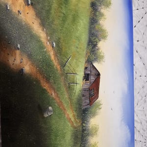 Farm Landscape Painting: Rustic Barn Art, Peaceful Rural Scene - Etsy