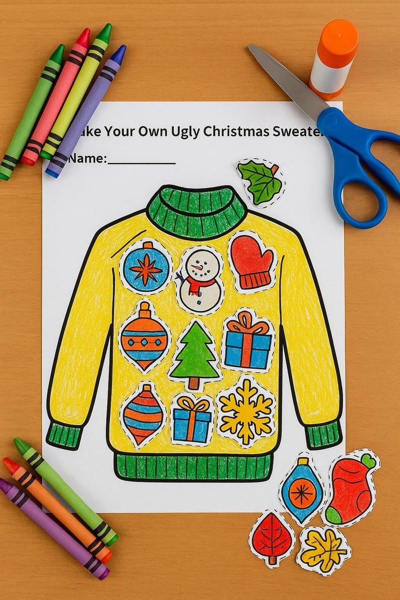 Ugly Christmas Sweater Cut & Paste Kit – Kids Printable Activity ...