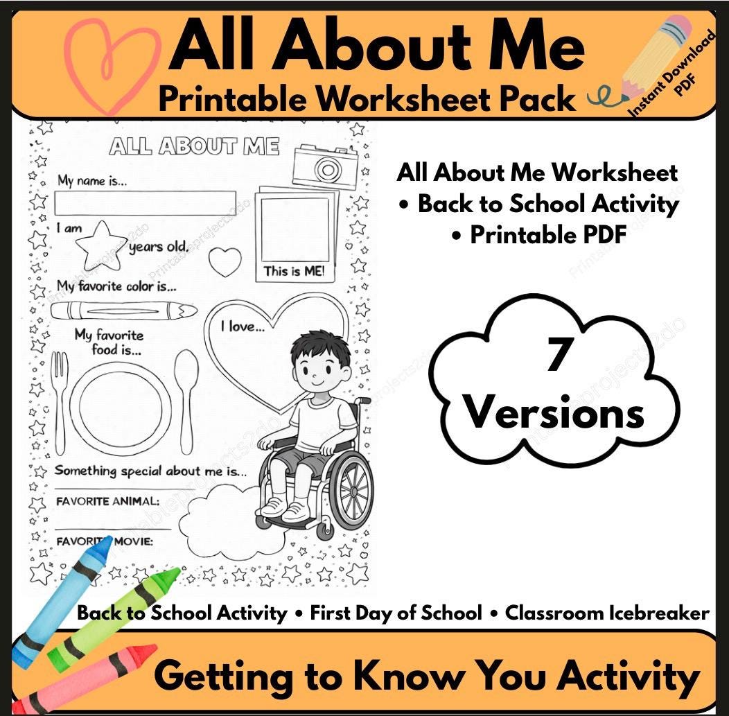 All About Me Worksheet, Back to School Activity, Wheelchair Inclusive ...