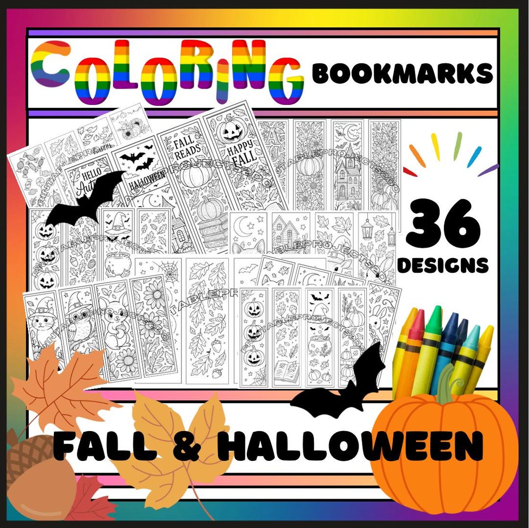 Fall & Halloween Coloring Bookmarks: 36 Whimsical Designs (digital ...