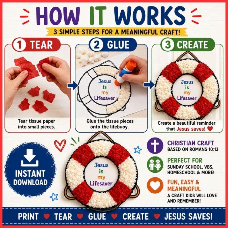 Jesus is My Lifesaver Craft, Christian Tissue Paper Craft, Sunday ...