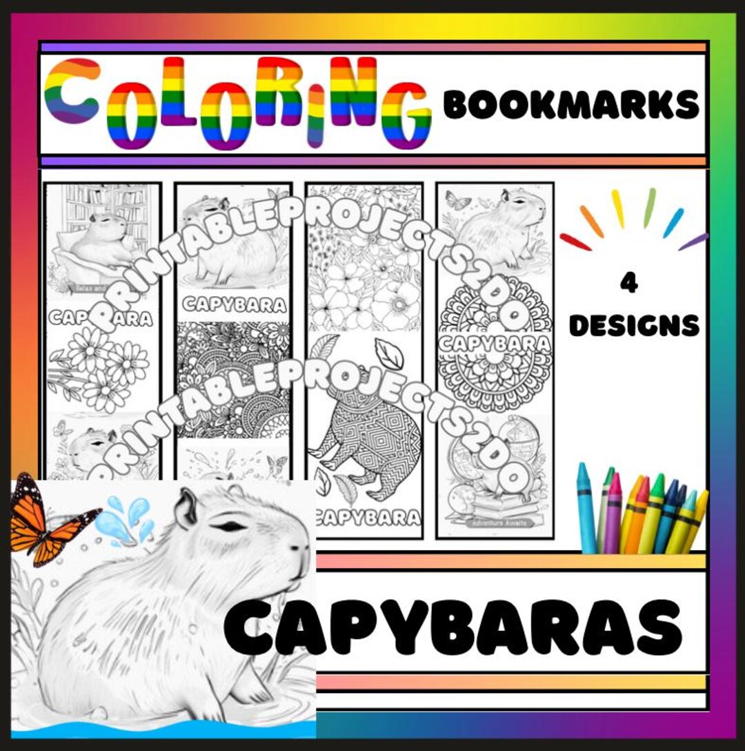 Capybara Coloring Bookmarks: 4 Original Designs, Digital PDF Download ...