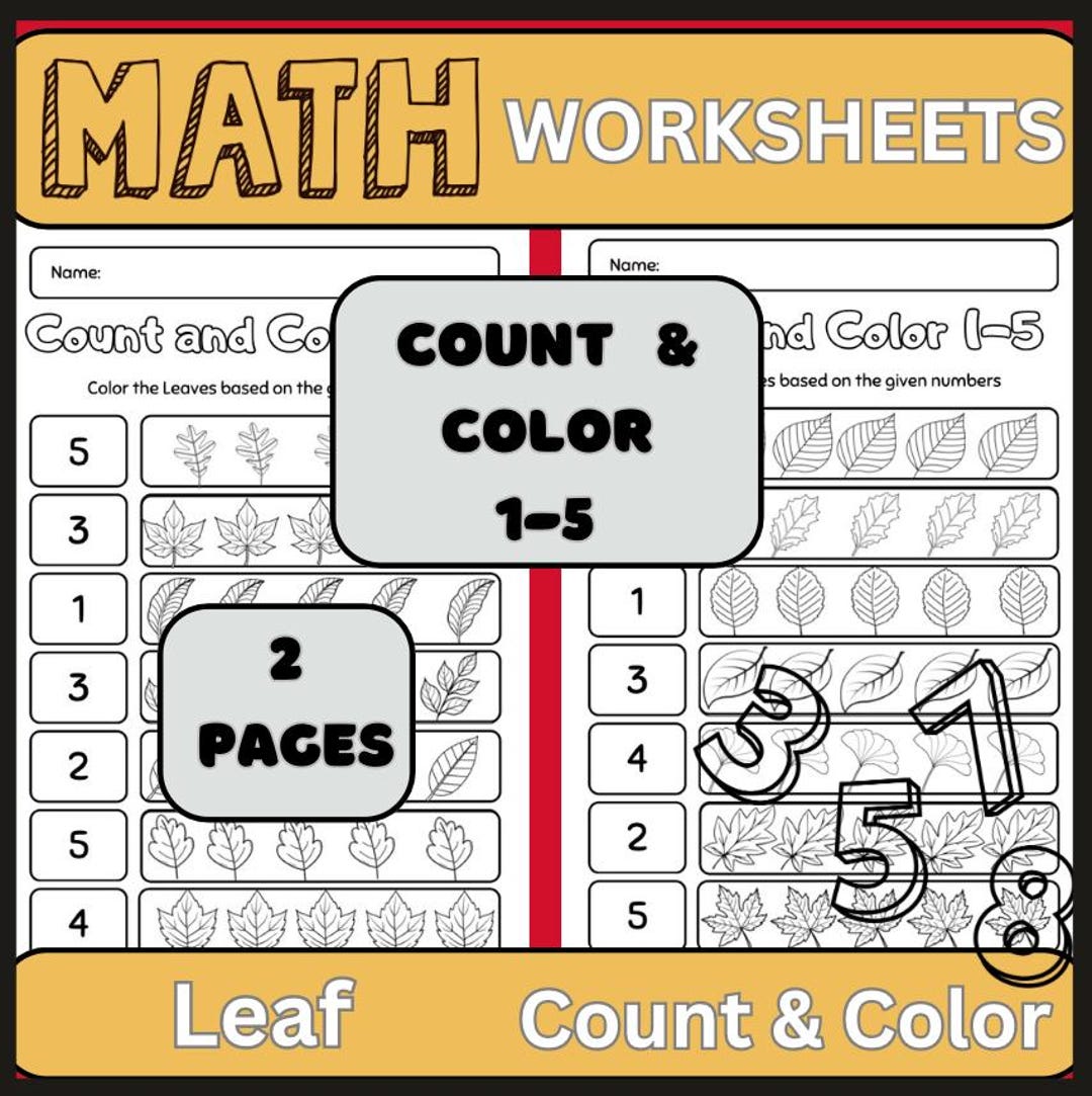 Fall Leaf Count and Color Math Worksheets: Numbers 1-5 (PDF Download ...
