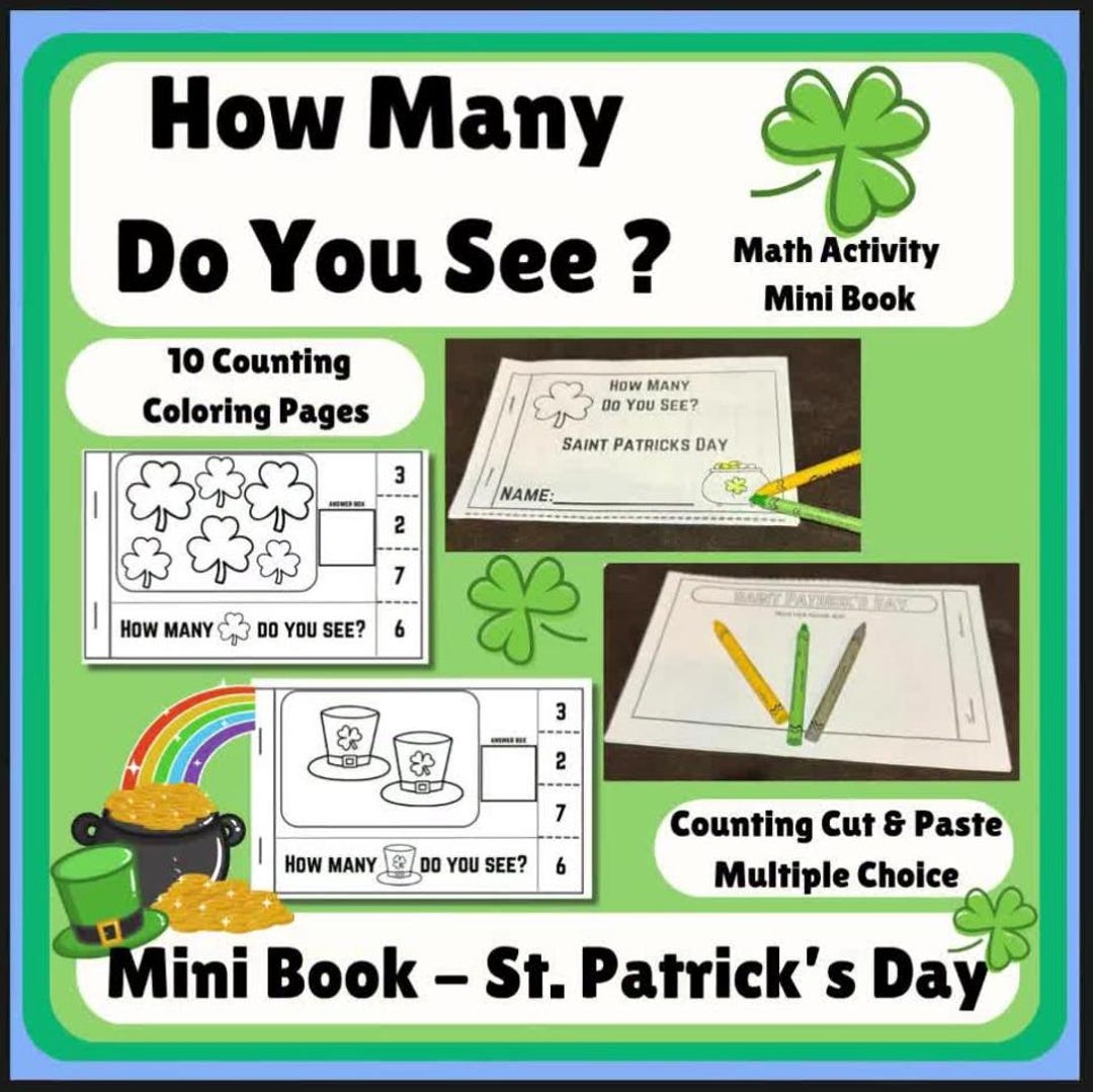 St Patrick's Day Math Mini Book: Counting Activity 1-10 (digital ...