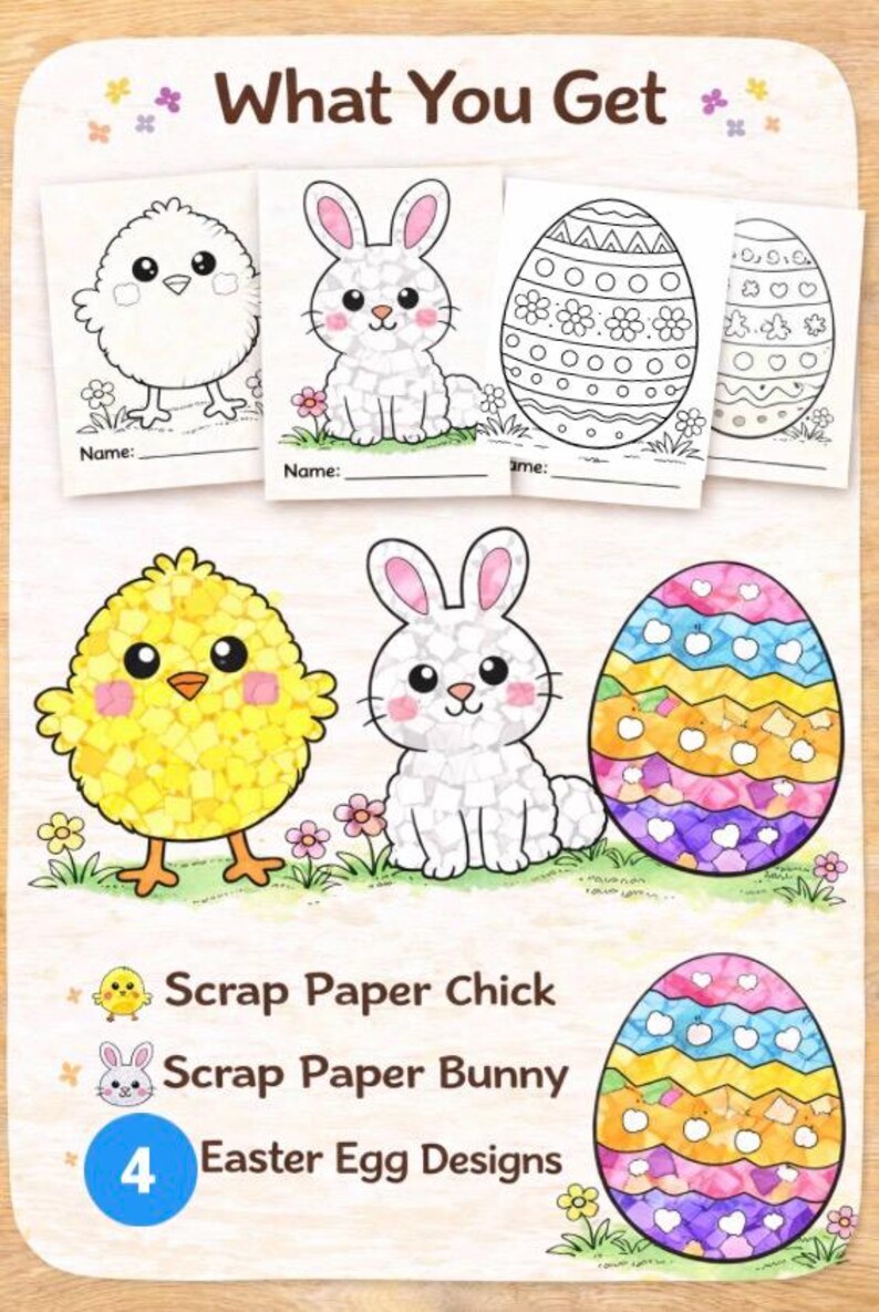 Easter Tissue Scrap Torn Paper Chick Bunny Egg Craft Bundle, Preschool ...
