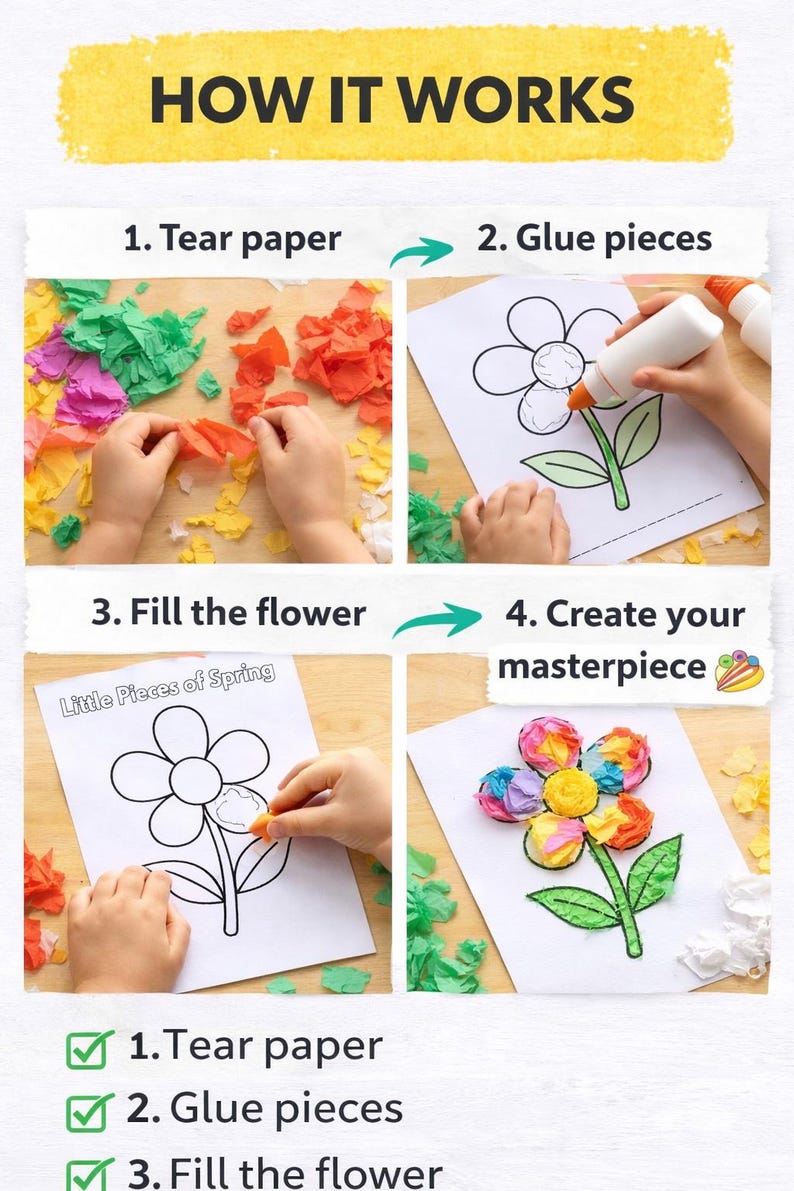 Spring Torn Paper Flower Craft Template, Preschool Activity, Fine Motor ...