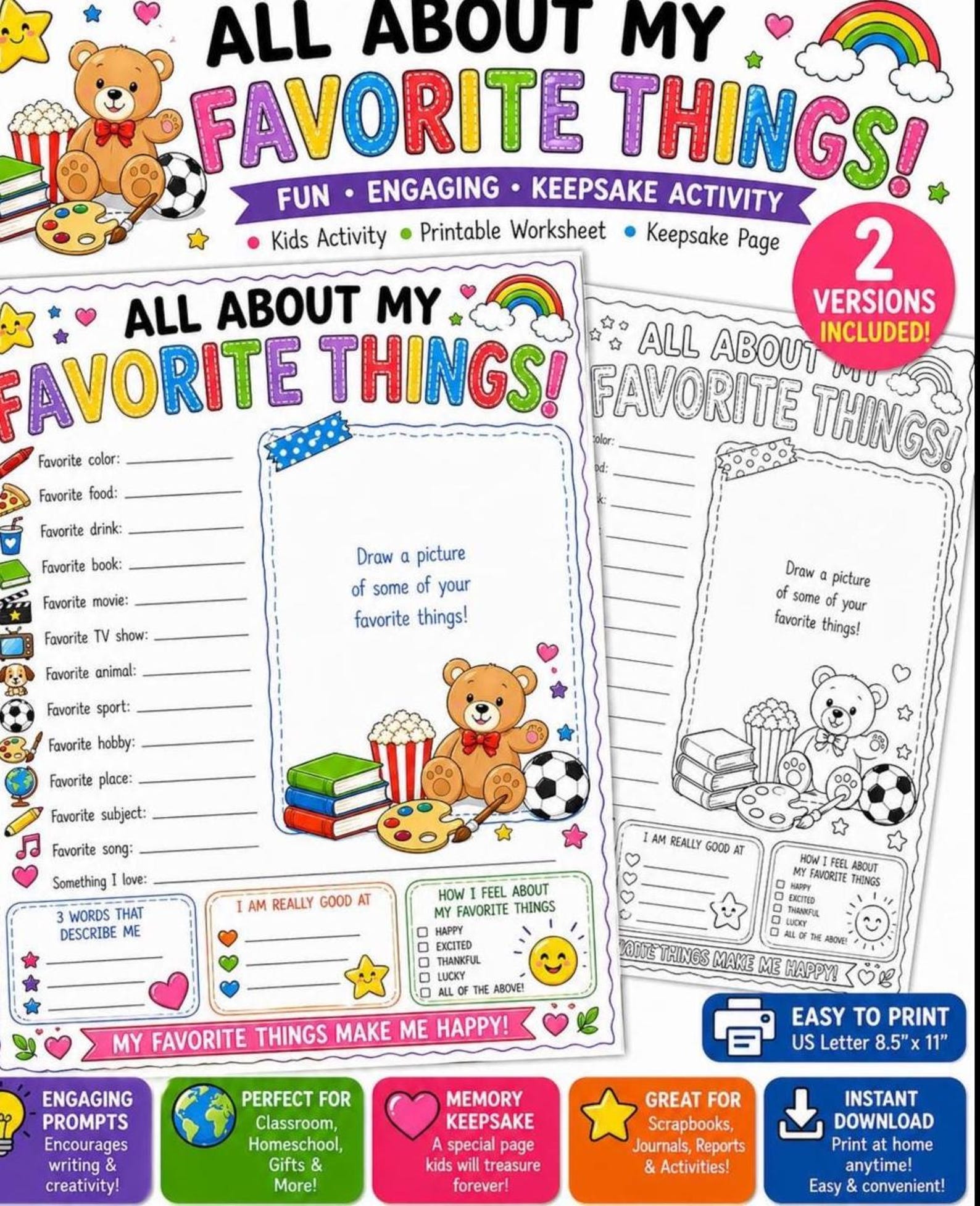 All About My Favorite Things Printable Worksheet, Kids All About Me ...