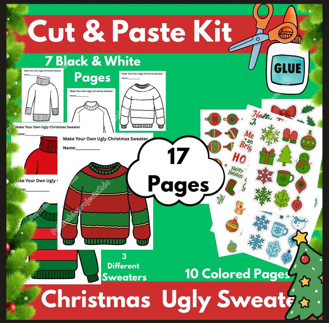 Ugly Christmas Sweater Cut & Paste Kit – Kids Printable Activity ...