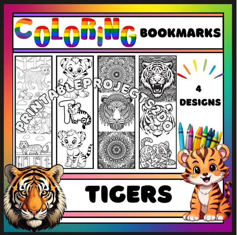 Tiger Coloring Bookmarks: DIY Kids Activity, 4 PDF Designs - Etsy