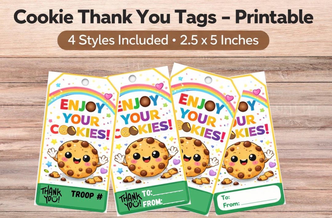 Cookie Thank You Tags, Rainbow Design, Scout Booth Fundraiser (digital ...