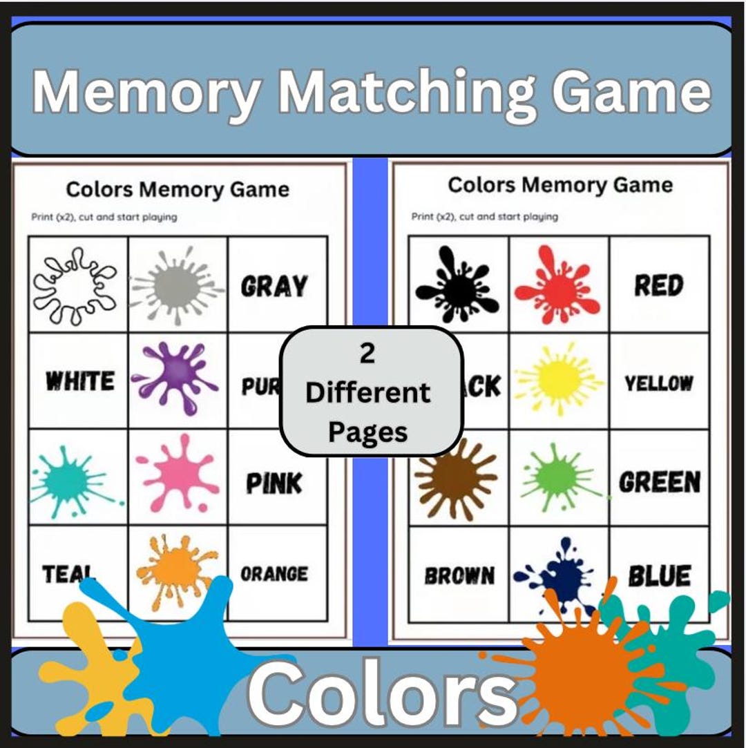 Colors Memory Matching Game: Educational Flashcards (digital Download ...