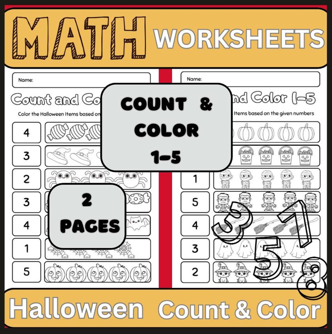Halloween Count and Color Math Worksheet: Numbers 1-5 (PDF) - Etsy