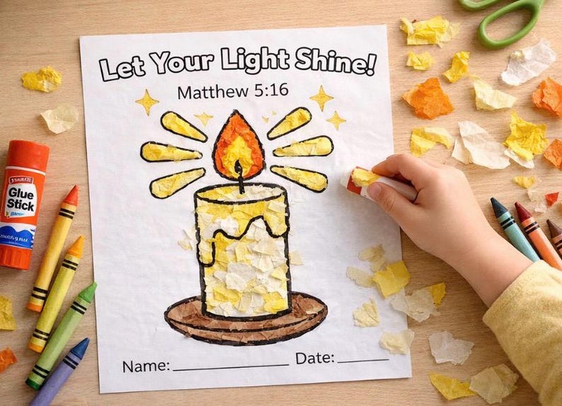 Let Your Light Shine Candle Tissue Scrap Torn Paper Craft | Matthew 5: ...
