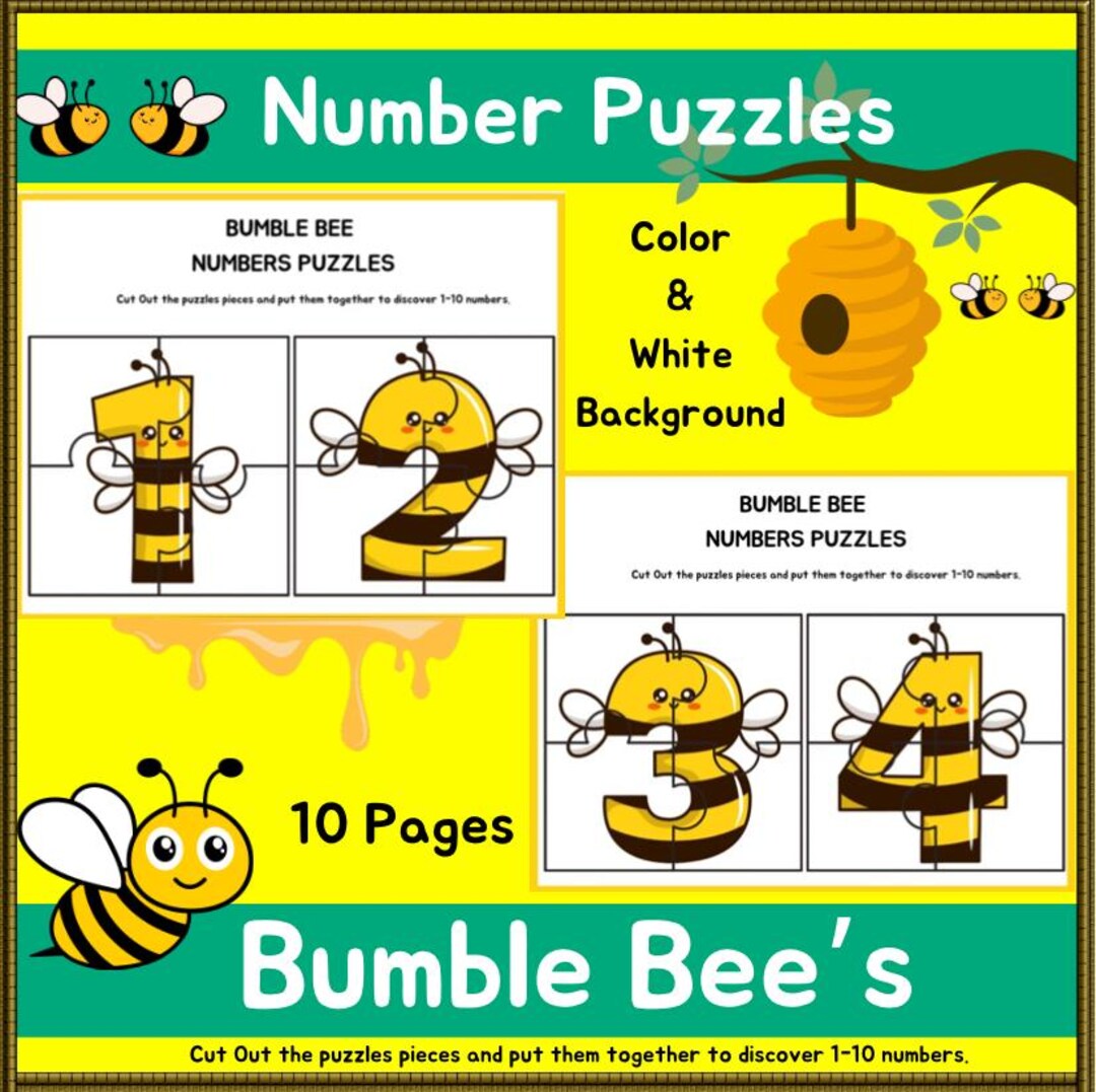 Bee Number Puzzle: Math Learning Game, Counting 1-10 (digital PDF) - Etsy