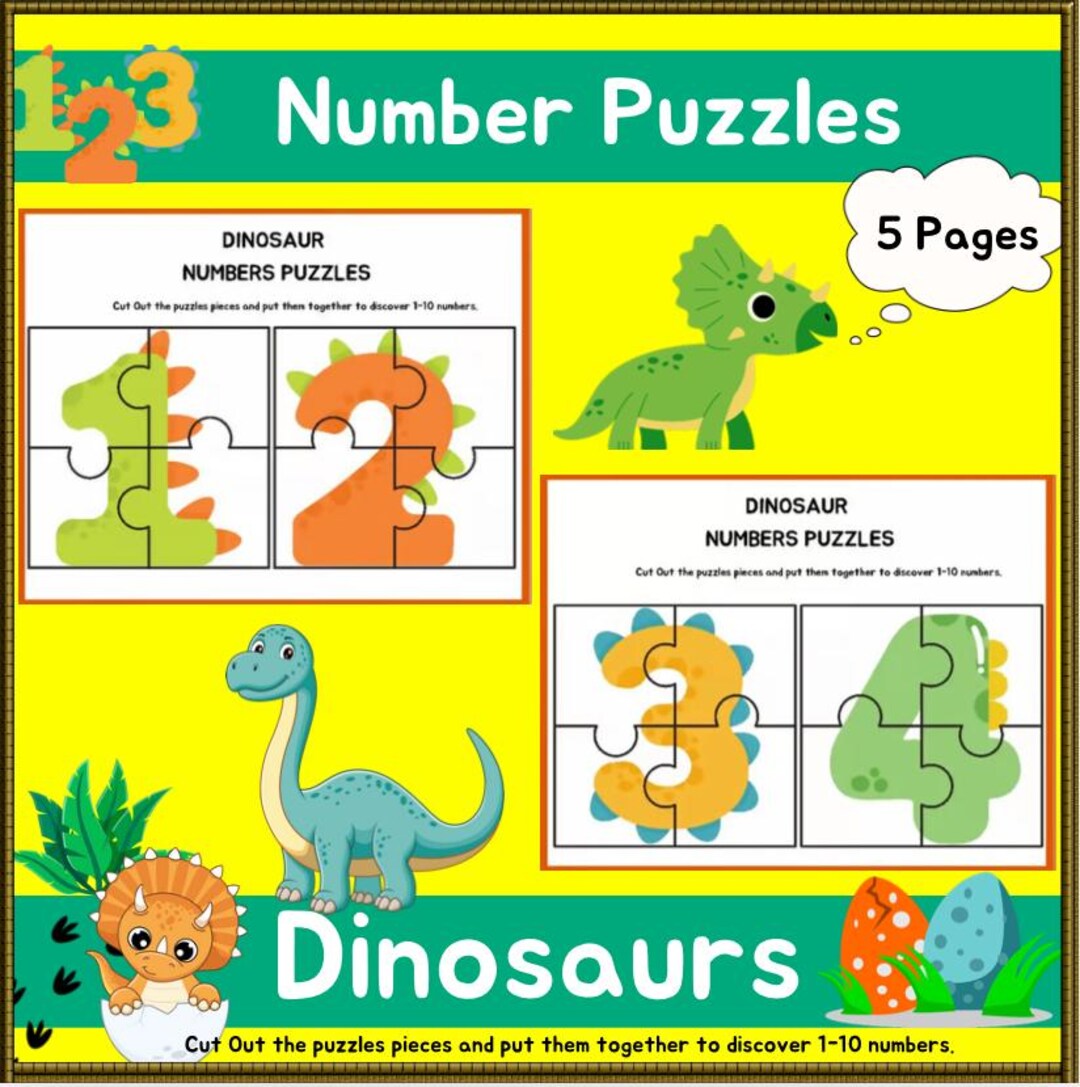 Dinosaur Math Activity Puzzles, Number Recognition PDF, Preschool ...
