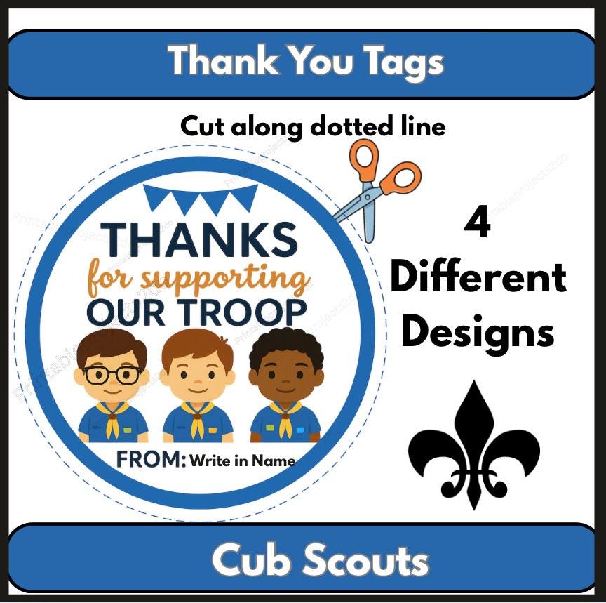 Cub Scout Thank You Tags, Popcorn Fundraiser, Printable (PDF) - Etsy