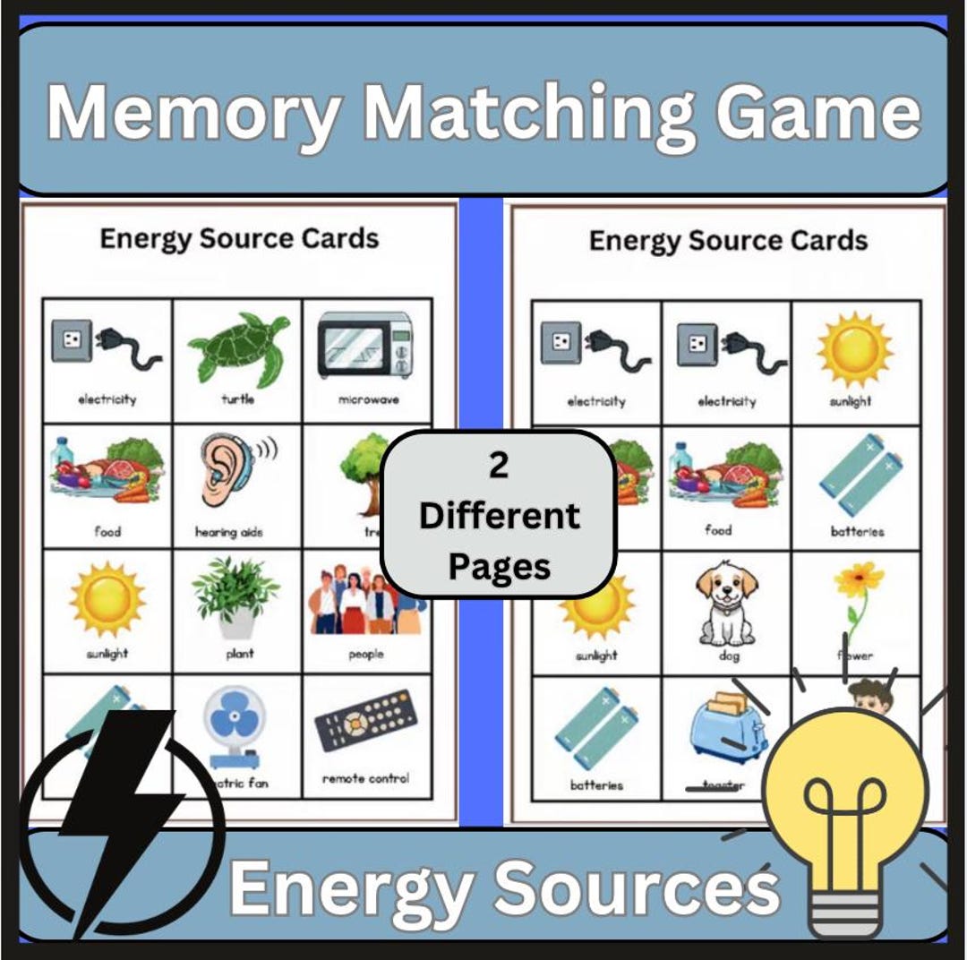Energy Sources Memory Matching Game: Educational Electricity Cards ...