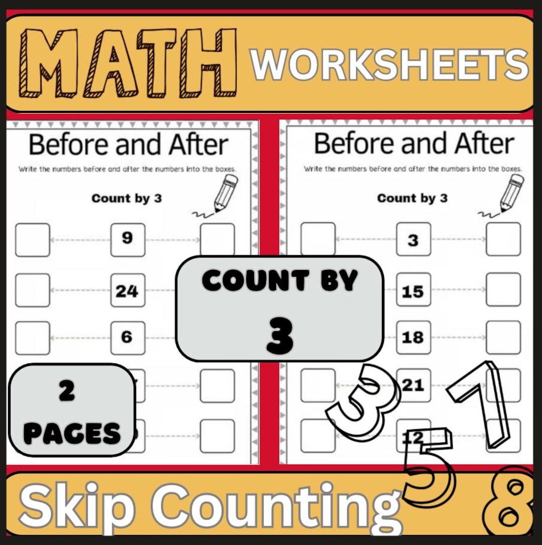 Skip Counting Math Worksheets: Count by 3s, Before & After (PDF ...