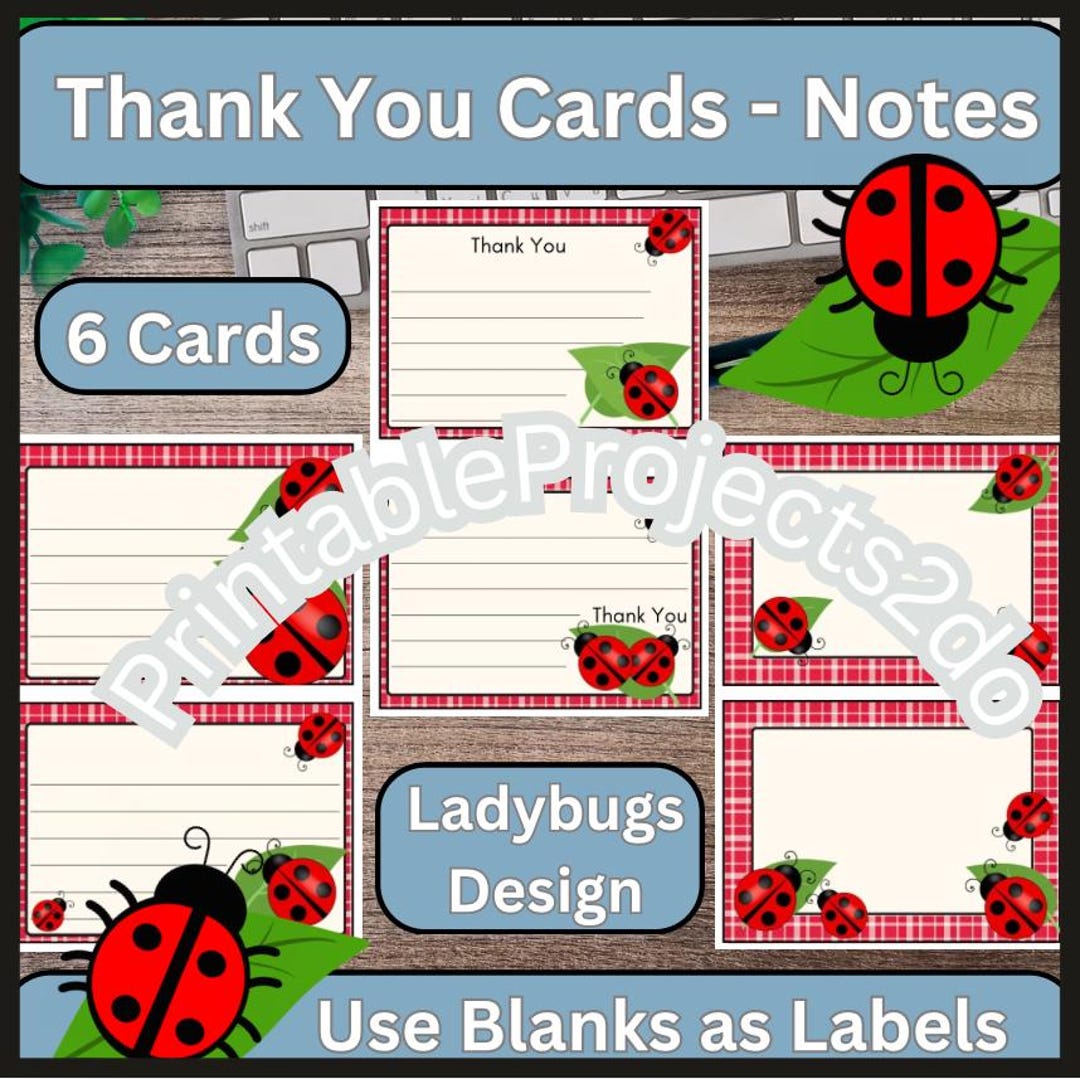 Ladybug Thank You Notes: Printable DIY Cards (3 Pages PDF) - Etsy