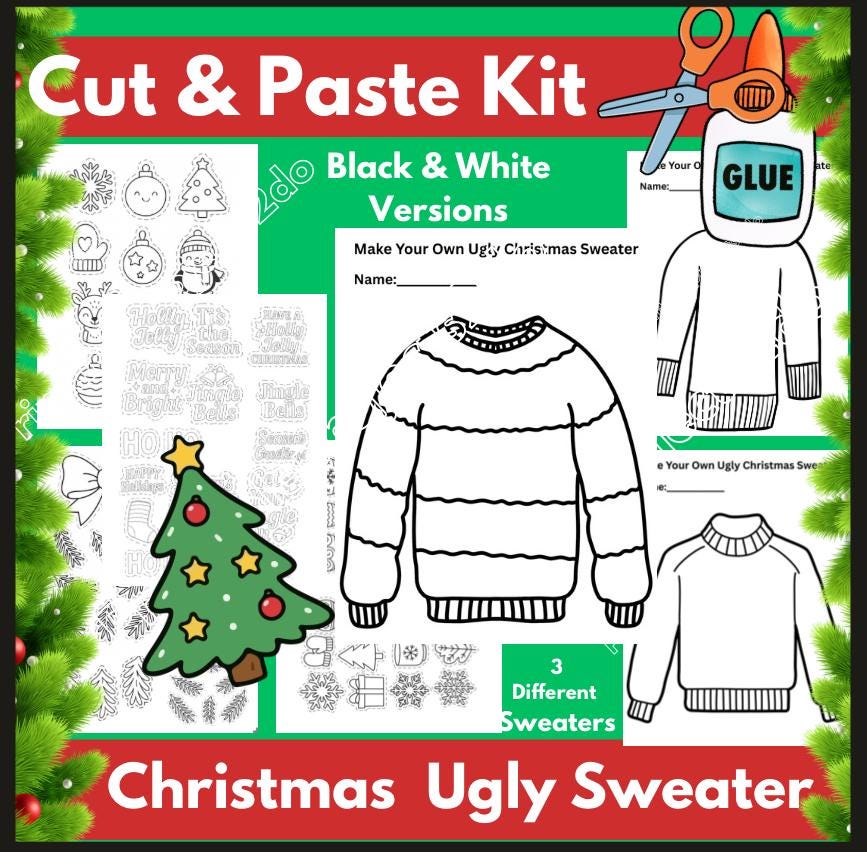 Ugly Christmas Sweater Cut & Paste Kit – Kids Printable Activity ...