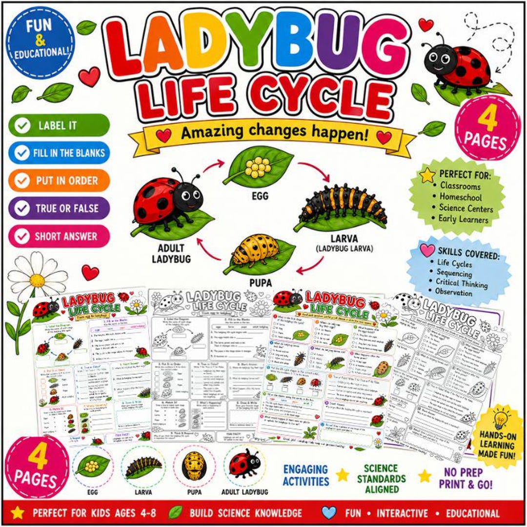 Ladybug Life Cycle Printable Activity Pack | Ladybug Worksheets for ...