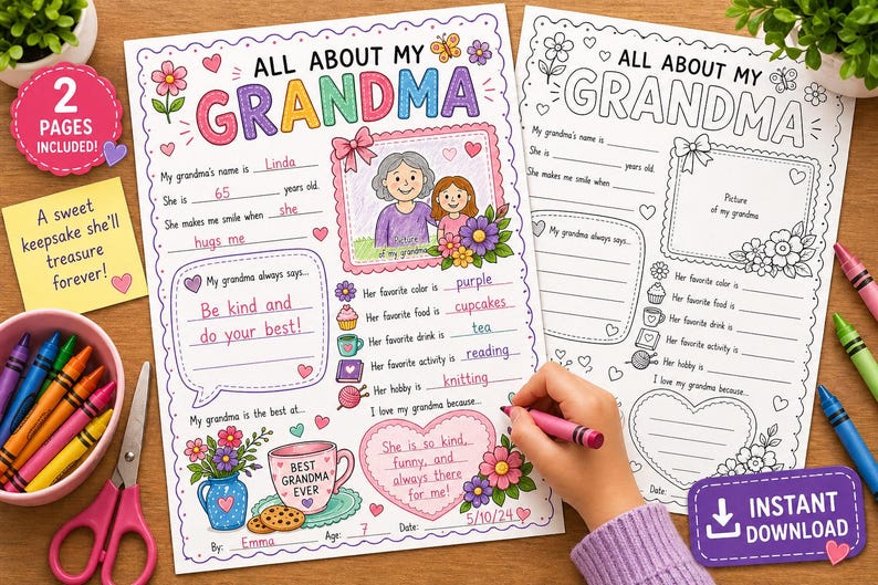 All About My Grandma Printable Worksheet, Grandma Questionnaire, Mother ...
