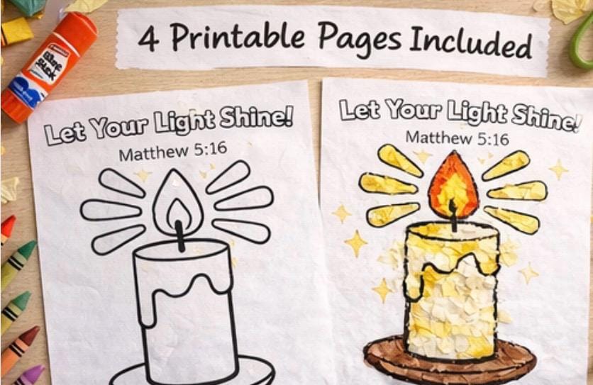 Let Your Light Shine Candle Tissue Scrap Torn Paper Craft | Matthew 5: ...