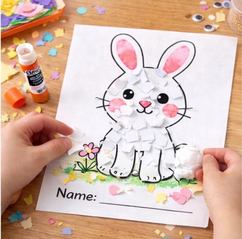Easter Tissue Scrap Torn Paper Chick Bunny Egg Craft Bundle, Preschool ...