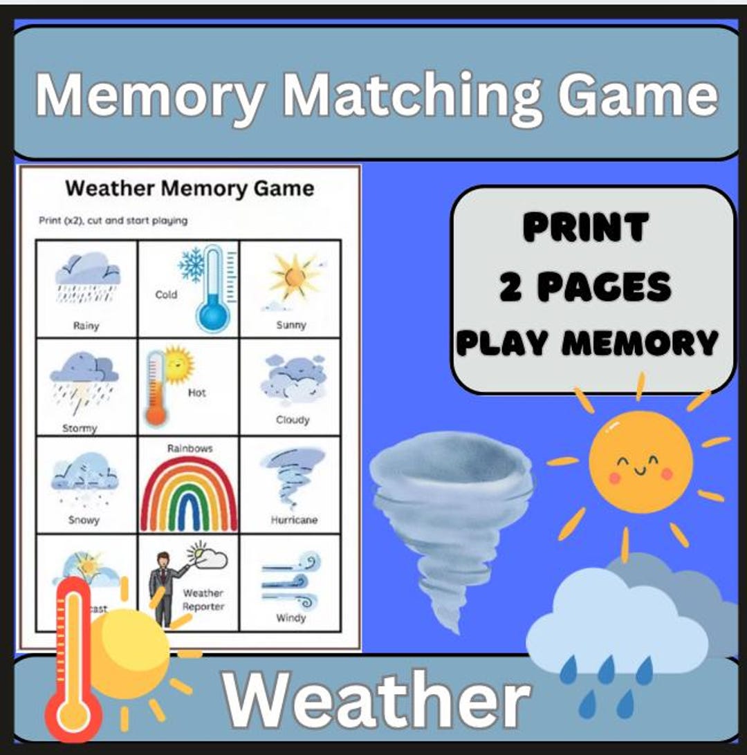 Weather Memory Matching Game: Educational Print & Play (digital ...