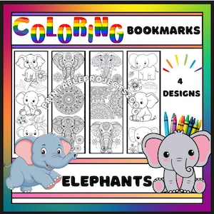 Elephant Coloring Bookmarks: Fun Activity, Set of 4 (PDF Printable - Etsy
