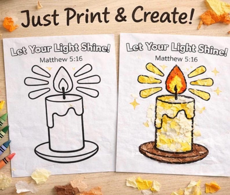 Let Your Light Shine Candle Tissue Scrap Torn Paper Craft | Matthew 5: ...