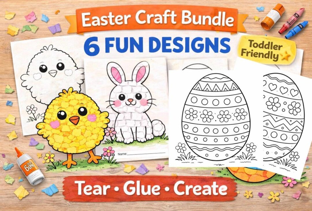 Easter Tissue Scrap Torn Paper Chick Bunny Egg Craft Bundle, Preschool ...