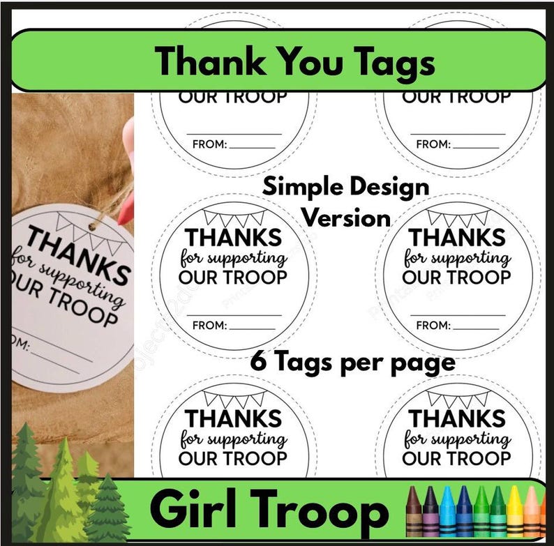 Girl Troop, Thank You Tags | Coloring Appreciation Labels (instant ...