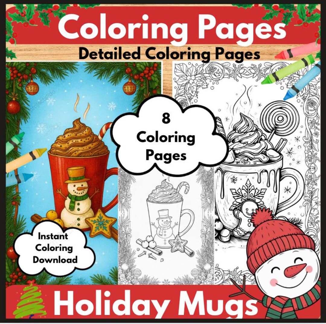 Holiday Mugs Coloring Pages Printable | Christmas Coloring Pages for ...