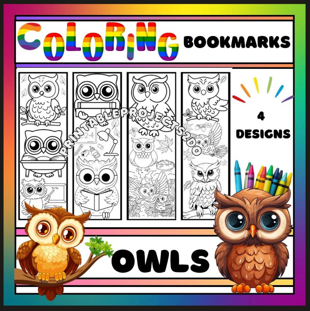 Owl Coloring Bookmarks: Printable Activity Set (PDF Download) - Etsy