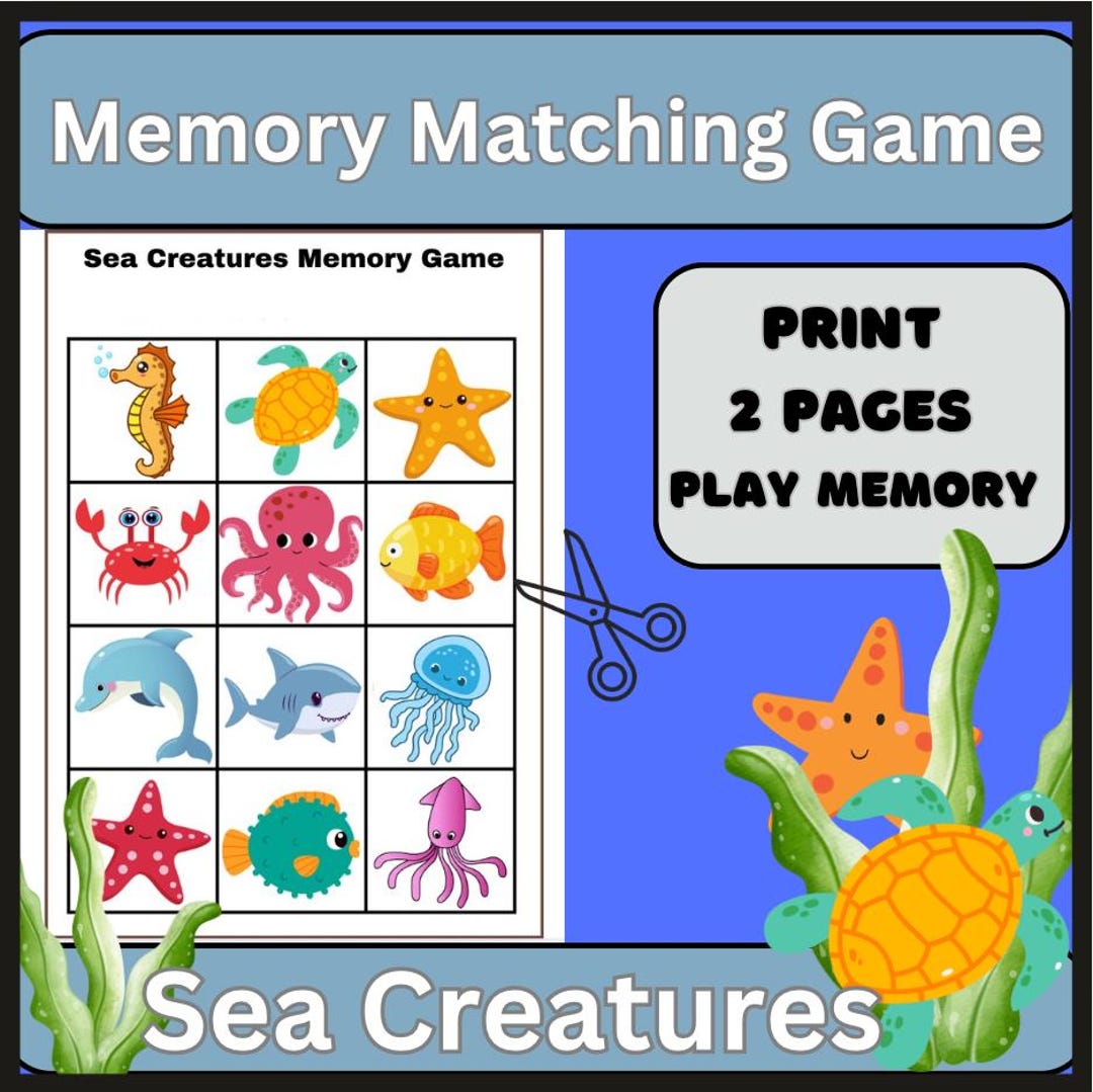 Sea Creatures Memory Game: Ocean Life Learning Cards (PDF Download) - Etsy