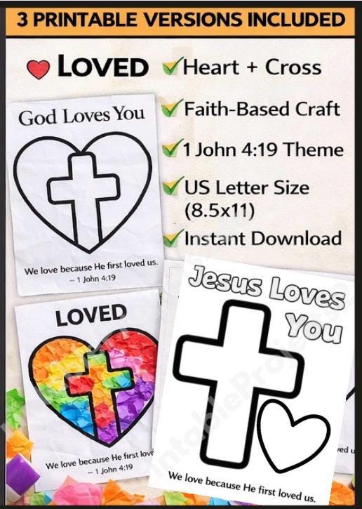 Christian Tissue Scrap Torn Paper Cross Craft Activity, Jesus Loves You ...