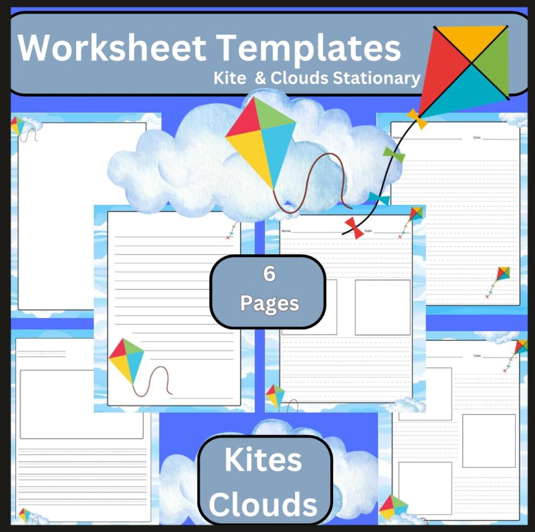 Kites Clouds Writing Paper Printable, Kids Sky Storytelling Worksheets ...