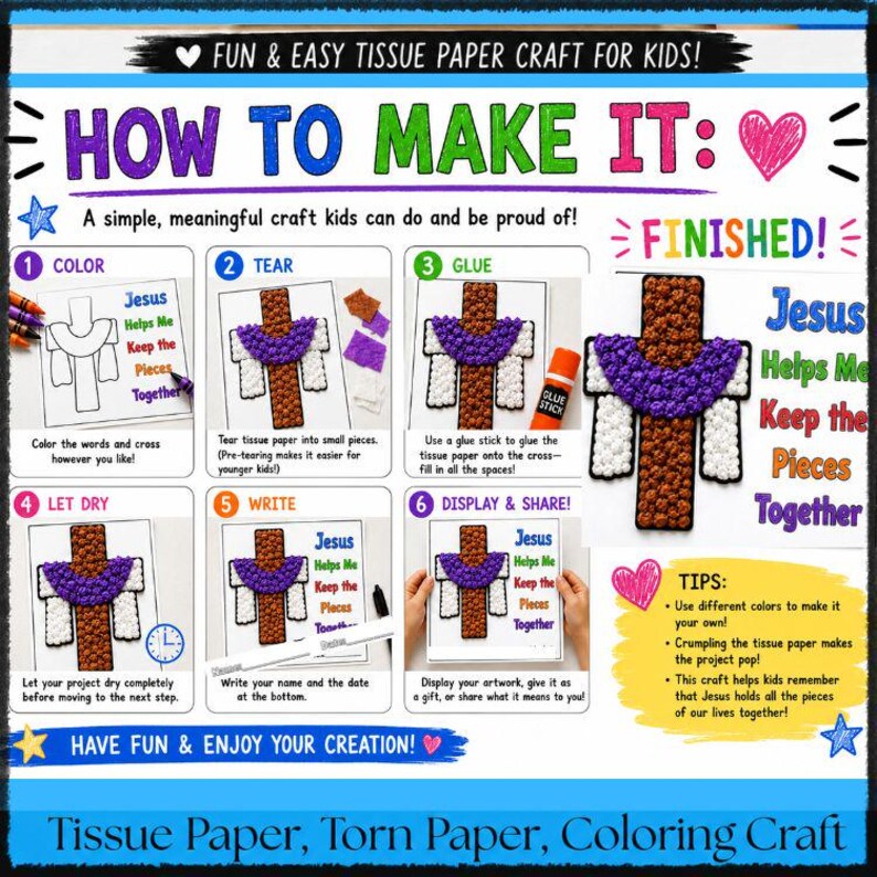 Christian Torn Paper Cross Craft Kit | Jesus Faith-based Bible Activity ...