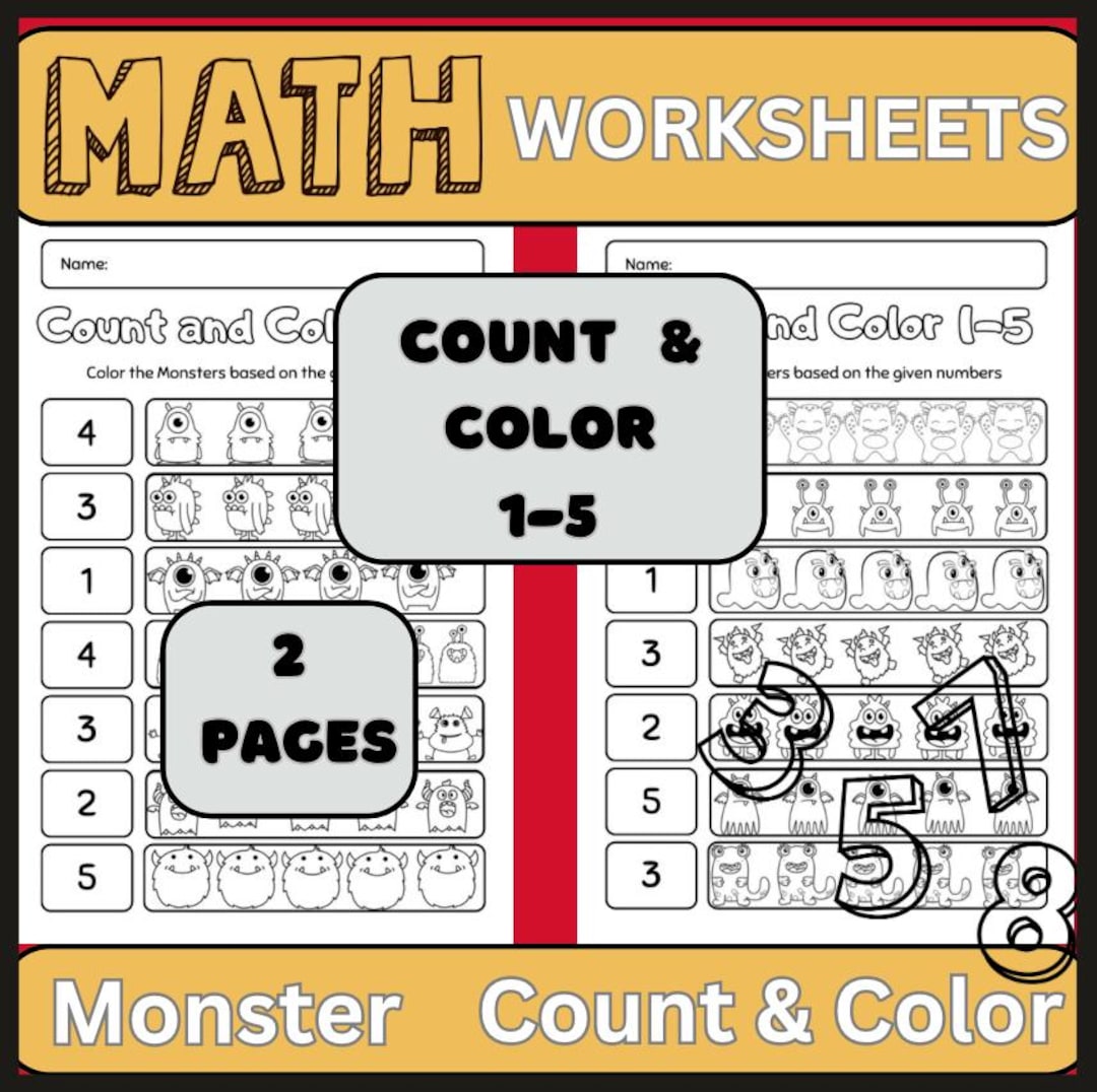 Monster Counting Worksheet: Halloween Math 1-5 (digital Download) - Etsy