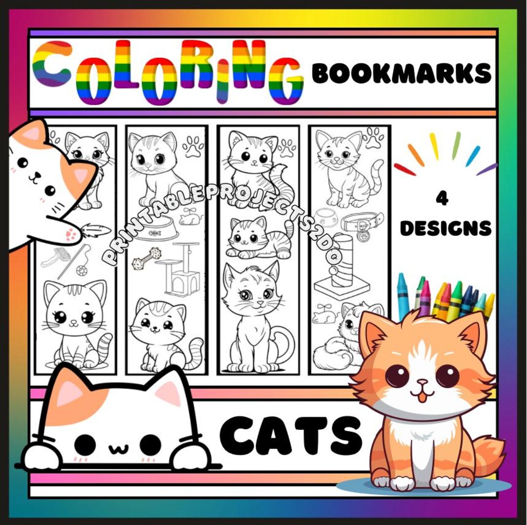 Cat Coloring Bookmarks: DIY Kid Activity, Set of 4 (digital Download ...