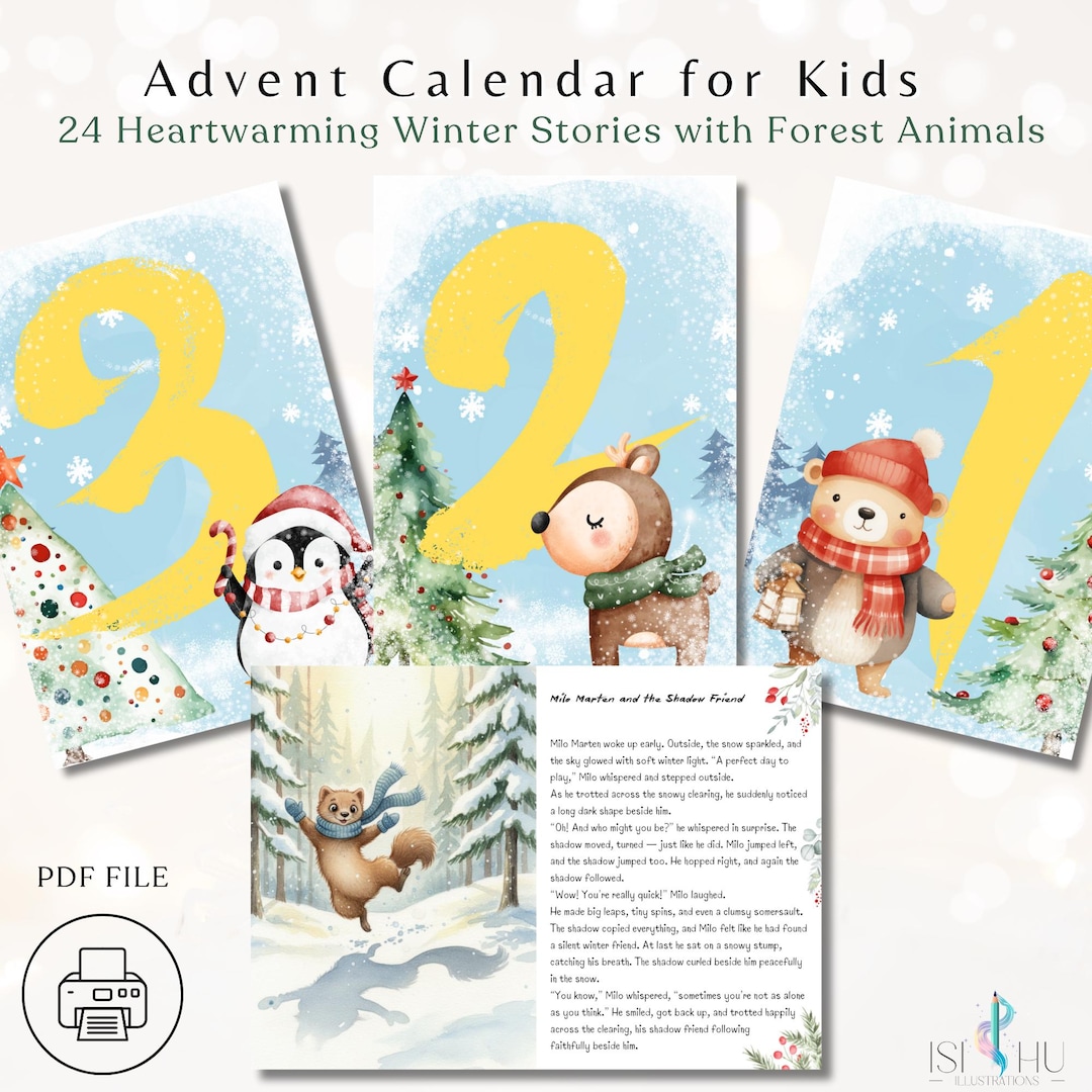 Printable Advent Calendar for Children with 24 Winter Animal Stories ...