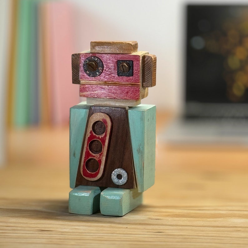 Artbot "squat" - Wooden Robot, Unique Gift, Handmade, Upcycle, Desk ...