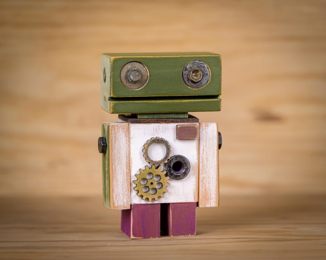 Artbot chip Wooden Robot, Unique Gift, Handmade, Upcycle, Desk ...